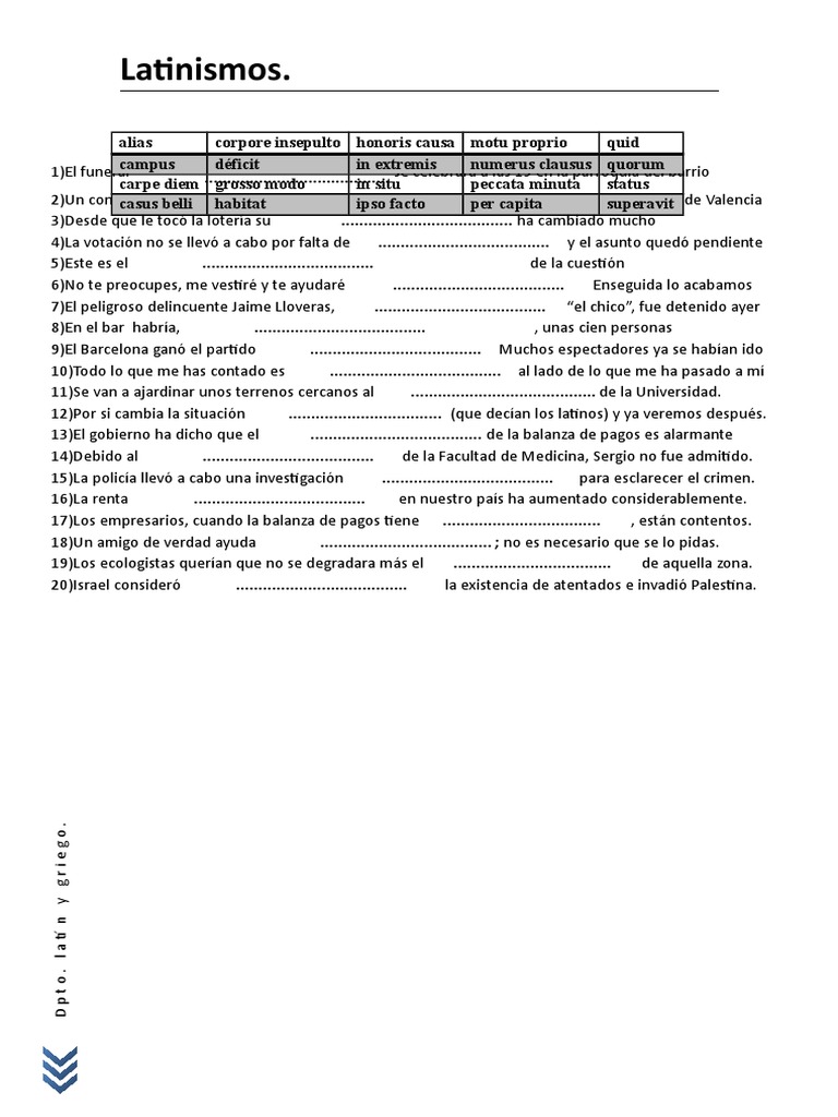 Latinismos. Ejercicios | PDF | Violencia