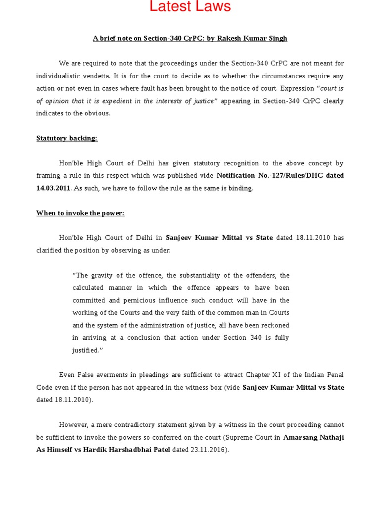 Article On Sec.340 CRPC When and How To Invoke by Rakesh Kumar Singh ...
