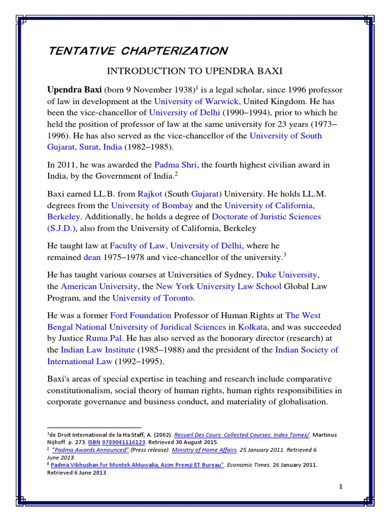 Tentative Chapterization: Introduction To Upendra Baxi | Academia ...