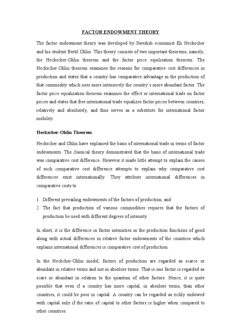 Factor Endowment Theory | PDF | Business Economics | Economies