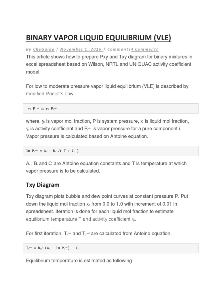 Binary Vapor Liquid Equilibrium | PDF | Mathematical Physics ...
