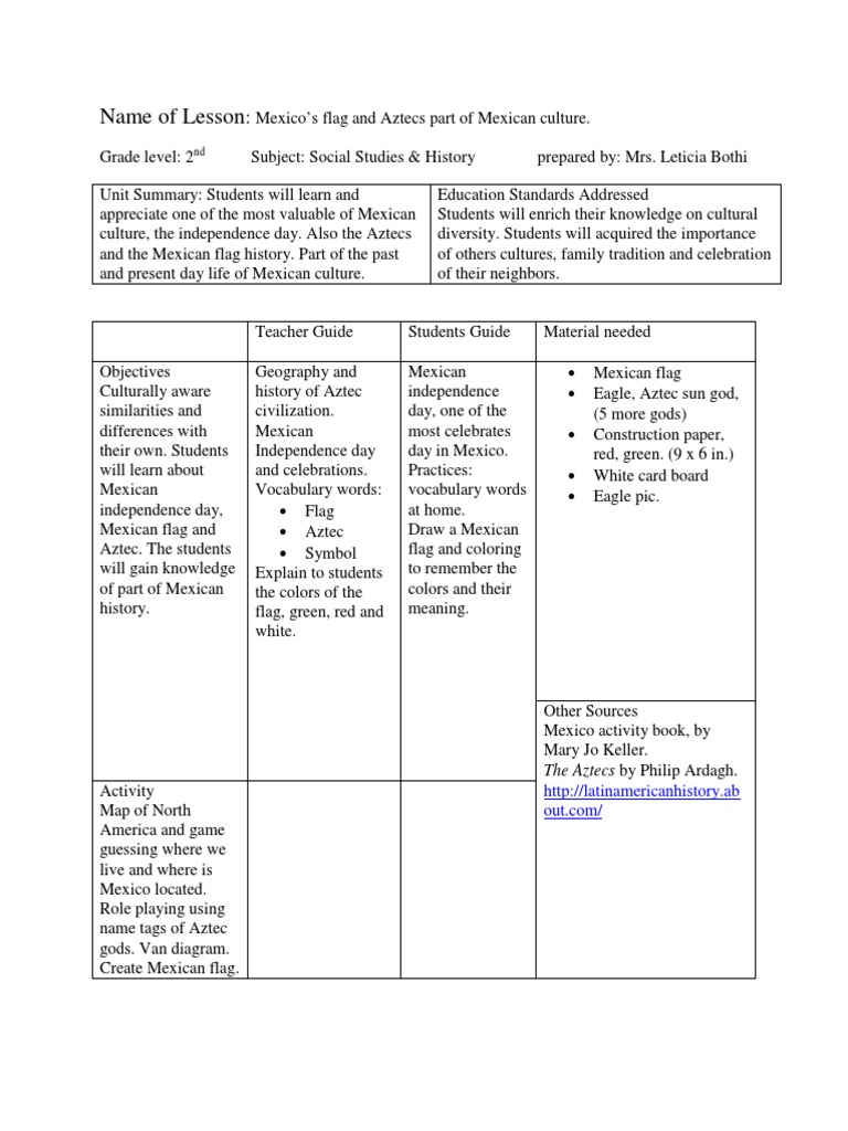 Individual Lesson Plan Leticia Bothi Autosaved | PDF | Aztec | Mexico