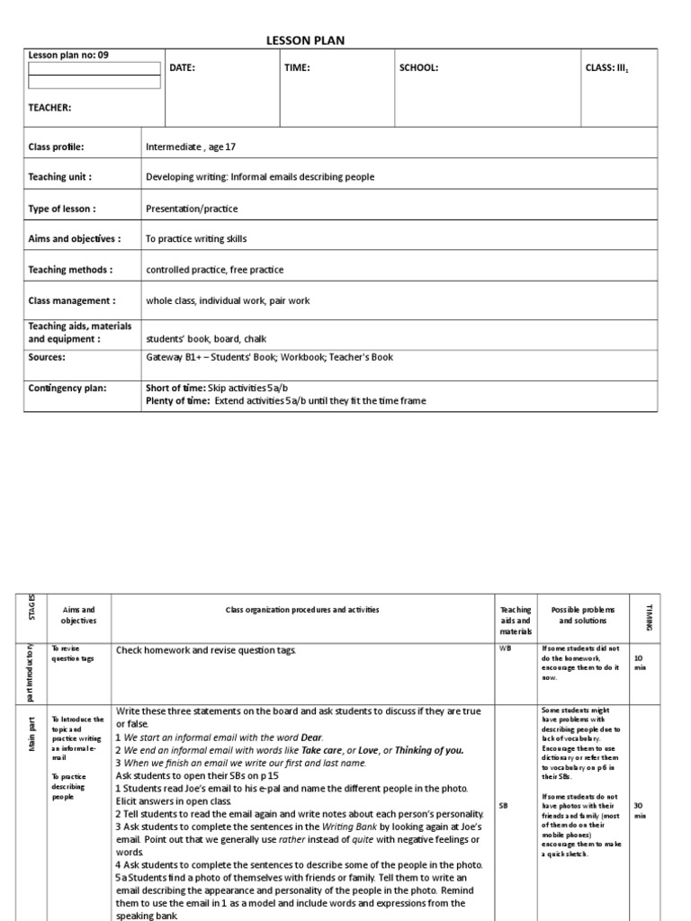 B1+ (09) Developing Writing Informal Emails Describing People | PDF ...