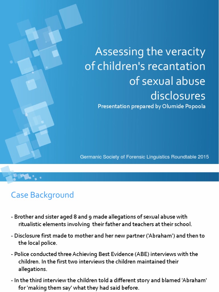 Assessing The Veracity of Children's Recantation of Sexual Abuse ...
