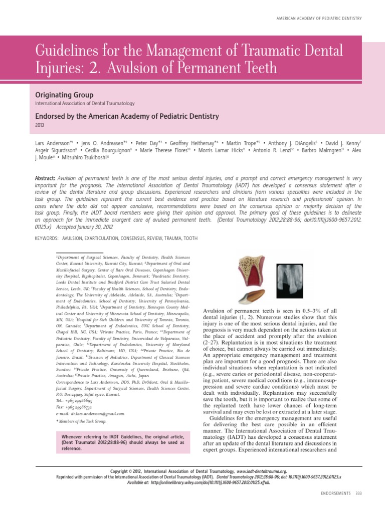 Guidelines For The Management of Traumatic Dental Injuries: 2. Avulsion ...