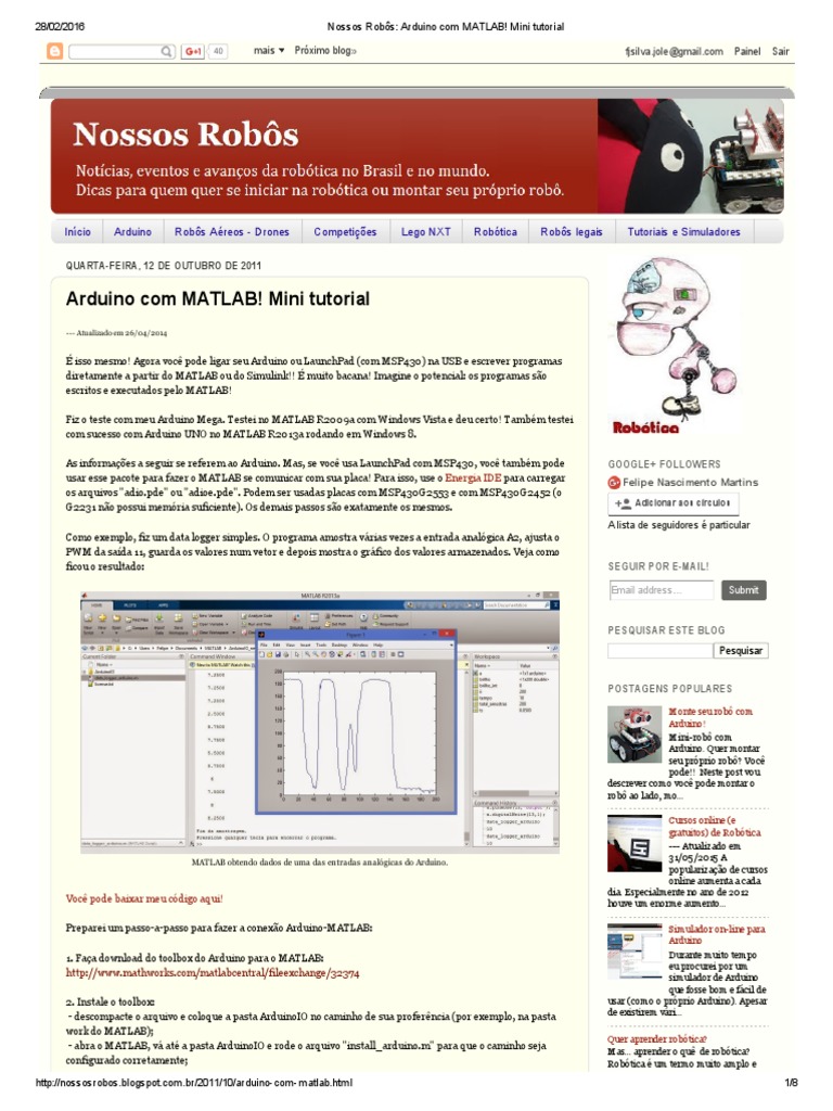 Nossos Robôs - Arduino Com MATLAB! Mini Tutorial | PDF | Arduino | Matlab Nossos Robôs - Arduino Com MATLAB! Mini Tutorial | PDF | Arduino | Matlab