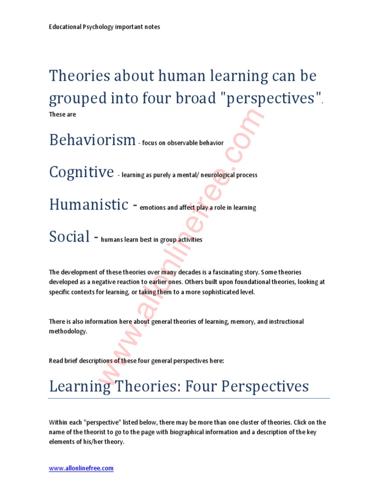 Learning Theories PDF | Download Free PDF | Behaviorism | Educational ...