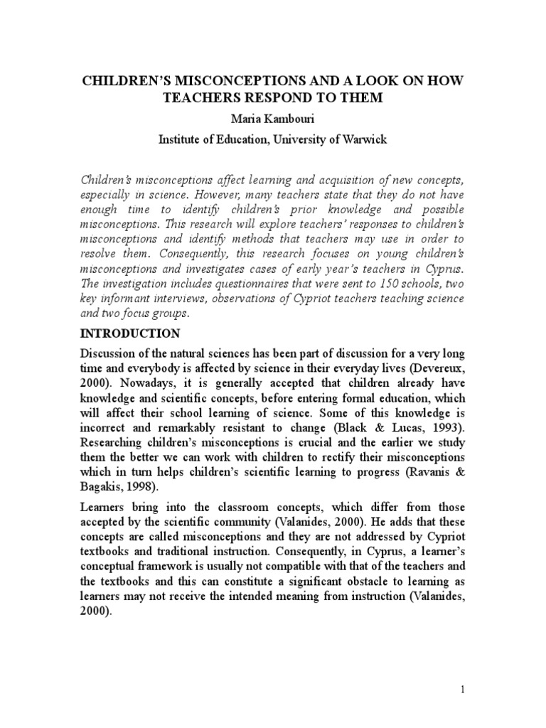 Children'S Misconceptions and A Look On How Teachers Respond To Them ...