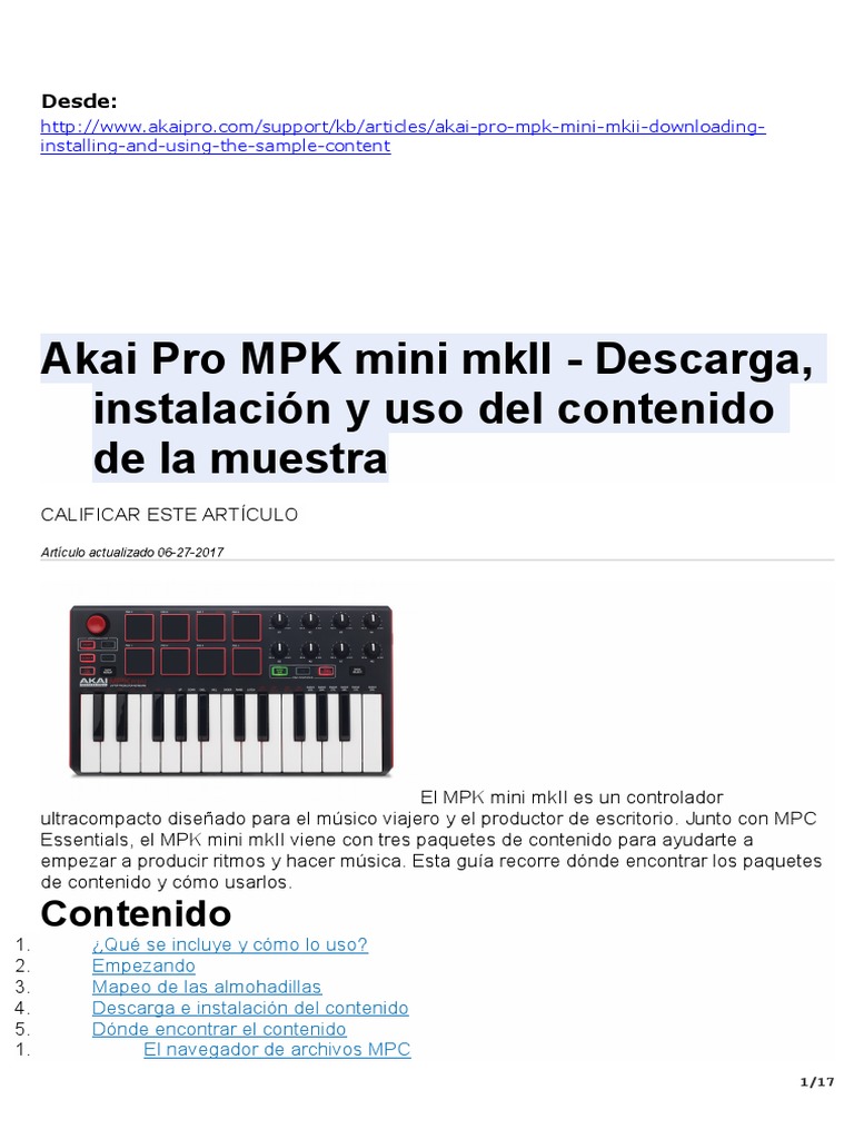 Akai Pro MPK Mini MkII - Descarga, Instalación y Uso Del Contenido de La Muestra | PDF | Archivo ...
