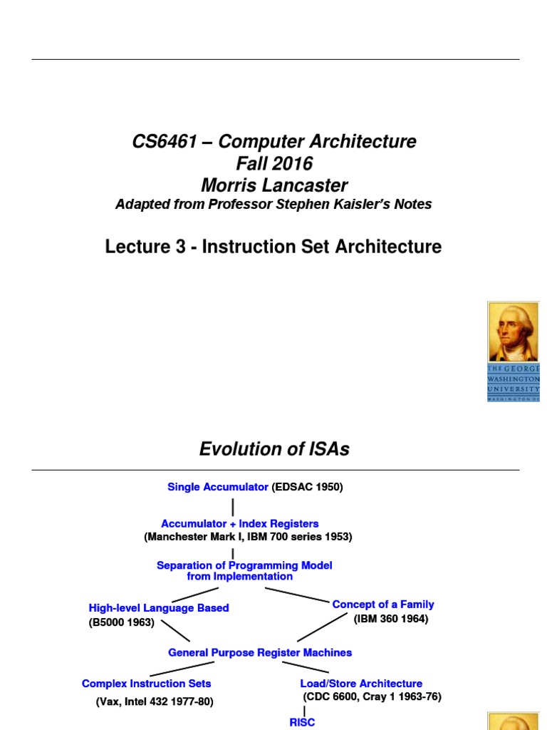 Cs6461 Computer Architecture Fall 2016 Morris Lancaster Lecture 3 Instruction Set