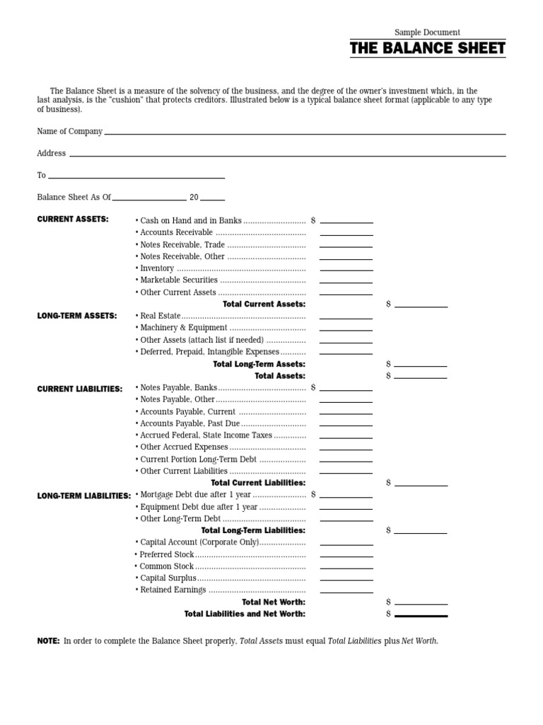 Sample Balance Sheet | Balance Sheet | Financial Accounting