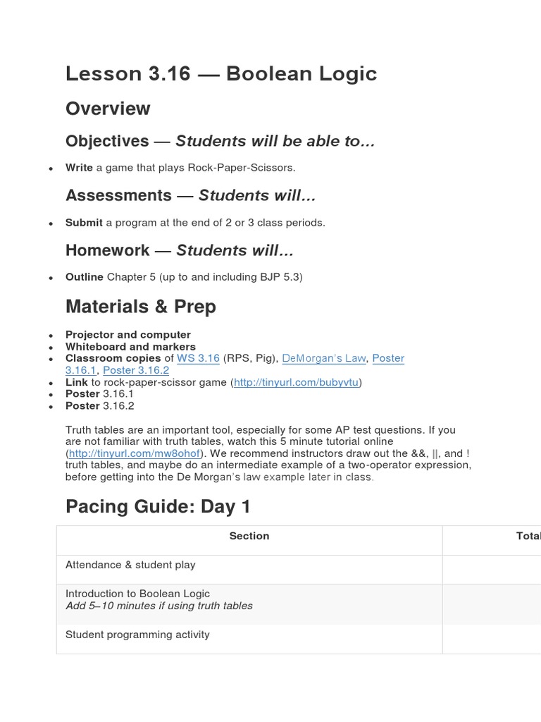 Boolean Logic Lesson Plan | PDF | Boolean Algebra | Teaching Mathematics