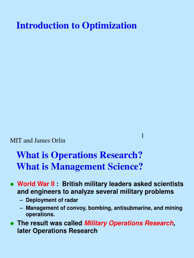 Introduction To Optimization: MIT and James Orlin ©2003 1 | PDF | Operations Research ...