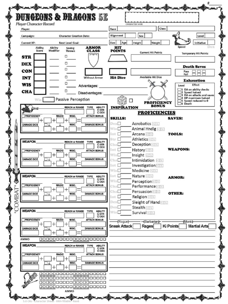 5 0 Character Sheet RRH Fillable Rev6b | PDF