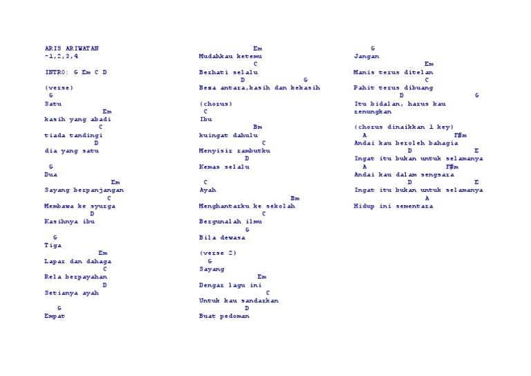 Lirik dan Chord Lagu 1234 Aris Ariwatan | PDF