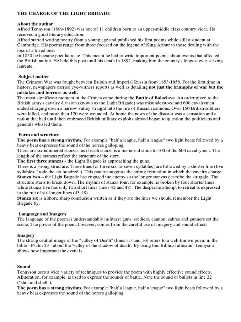 "The Charge of the Light Brigade" Analysis | PDF | Cavalry | Poetry