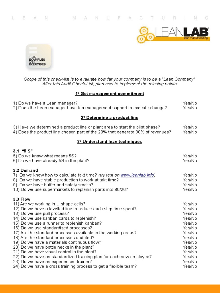 Lean Audit Checklist | Systems Science | Leadership