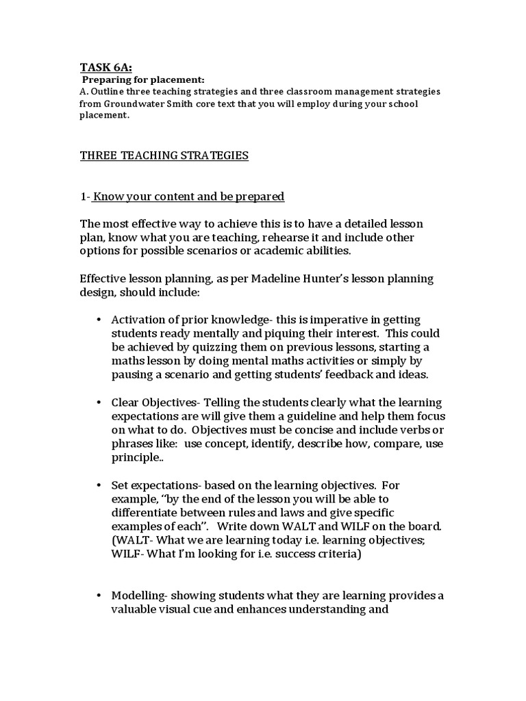 Task 6a - Teaching and Classroom Management Strategies | PDF | Motivation | Motivational