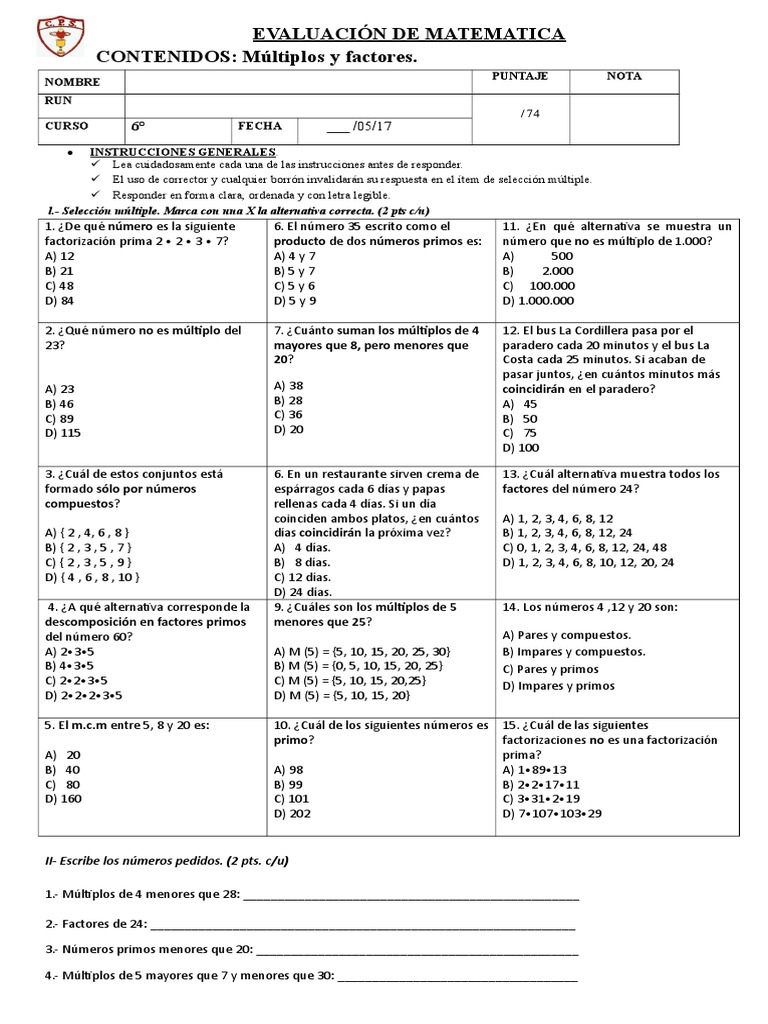 6°múltiplos y Factores | PDF | Número primo | Factorización