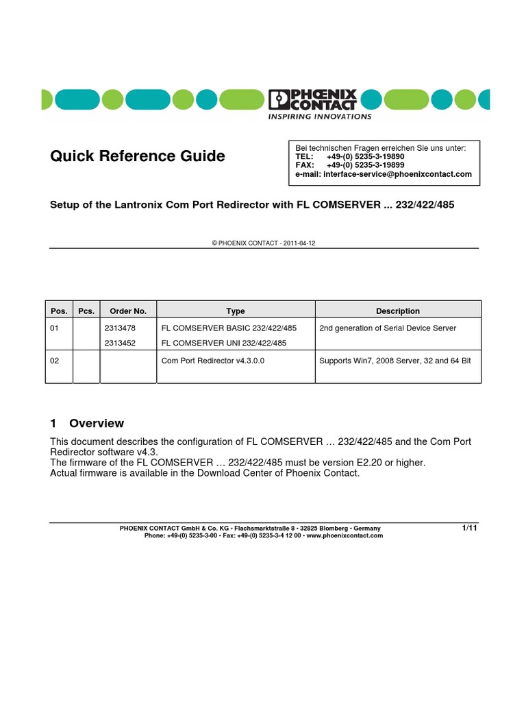 Quick Reference Guide Setup Of The Lantronix Com Port Redirector With Fl Comserver 232 422
