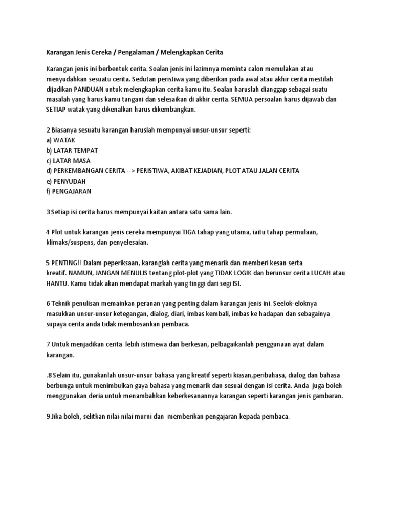 Panduan Karangan Cereka Tingkatan 3 | PDF | Puisi | Fiksi Umum