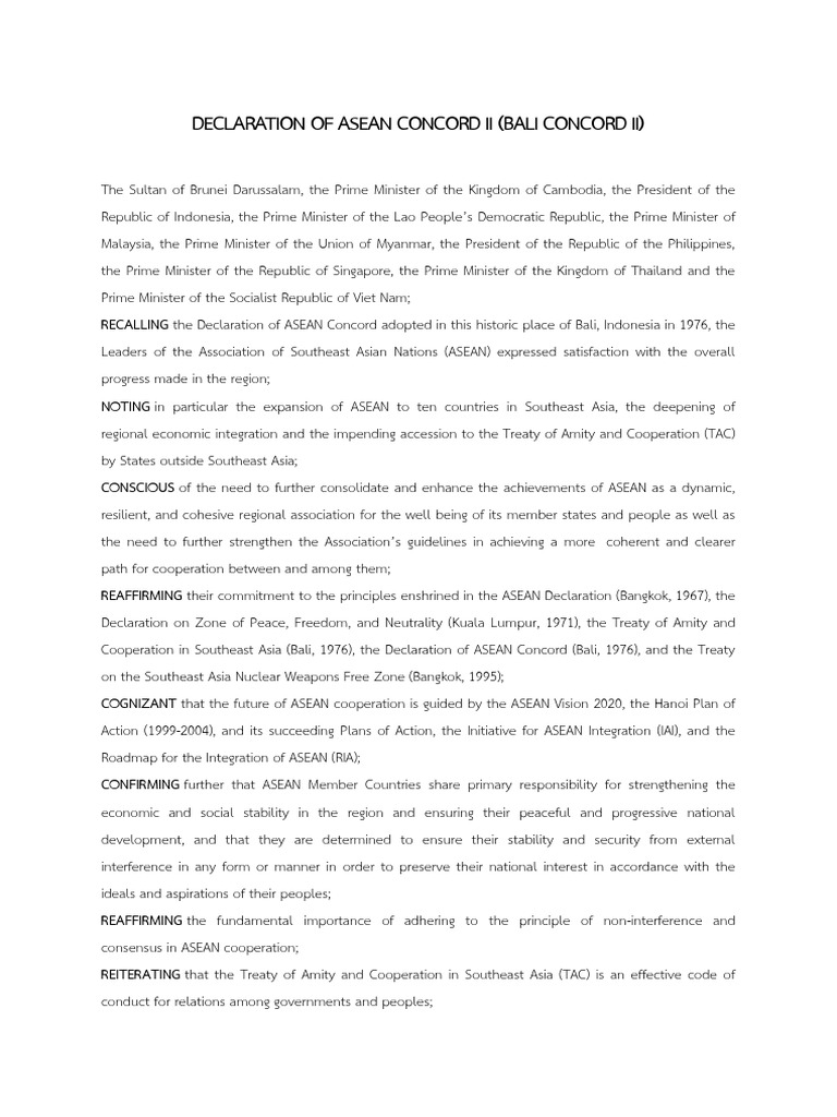 The Bali Concord II: A Framework for Establishing the ASEAN Community ...