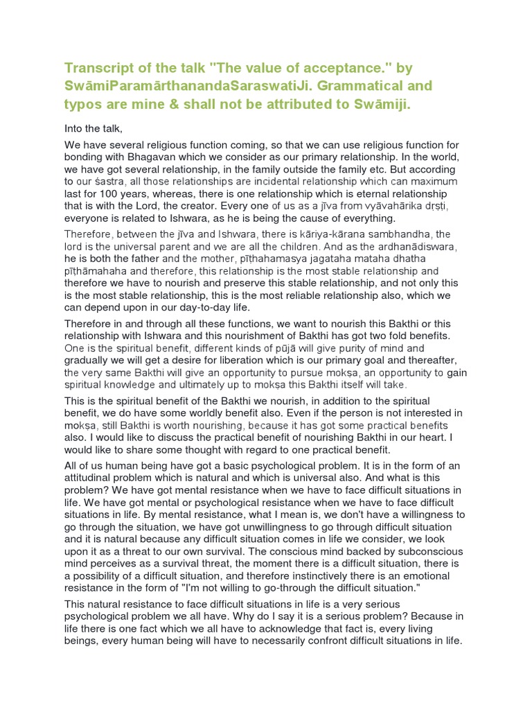 The Value of Acceptance | Download Free PDF | Thought | Bhakti