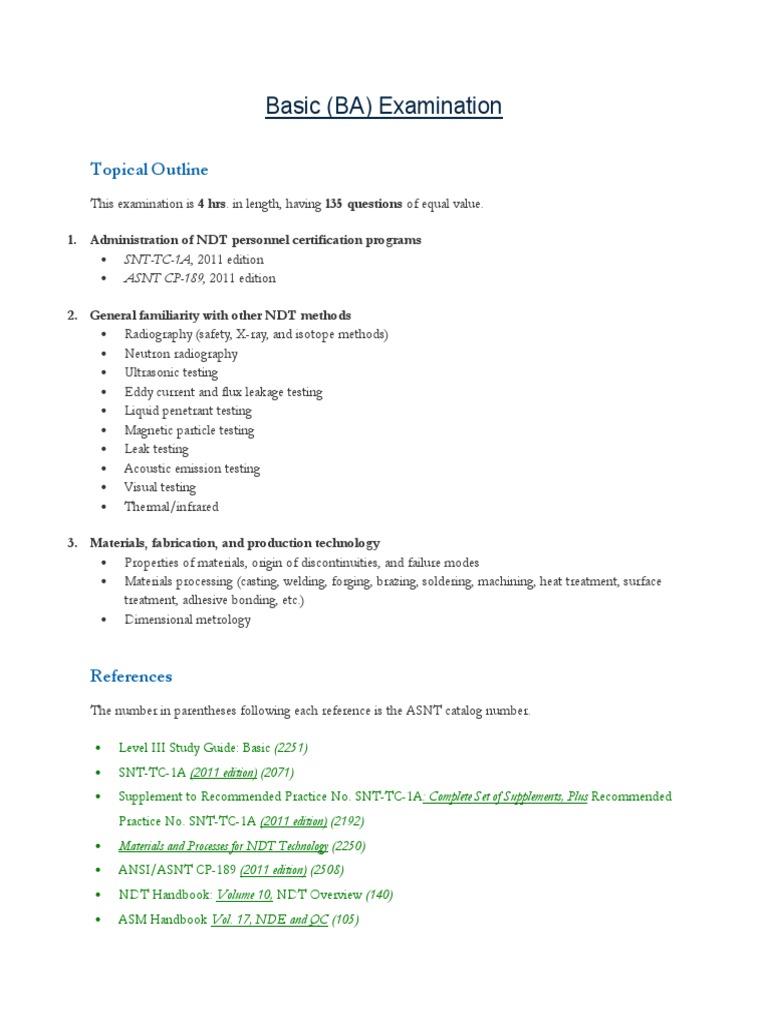 Basic (BA) Examination: Topical Outline | PDF