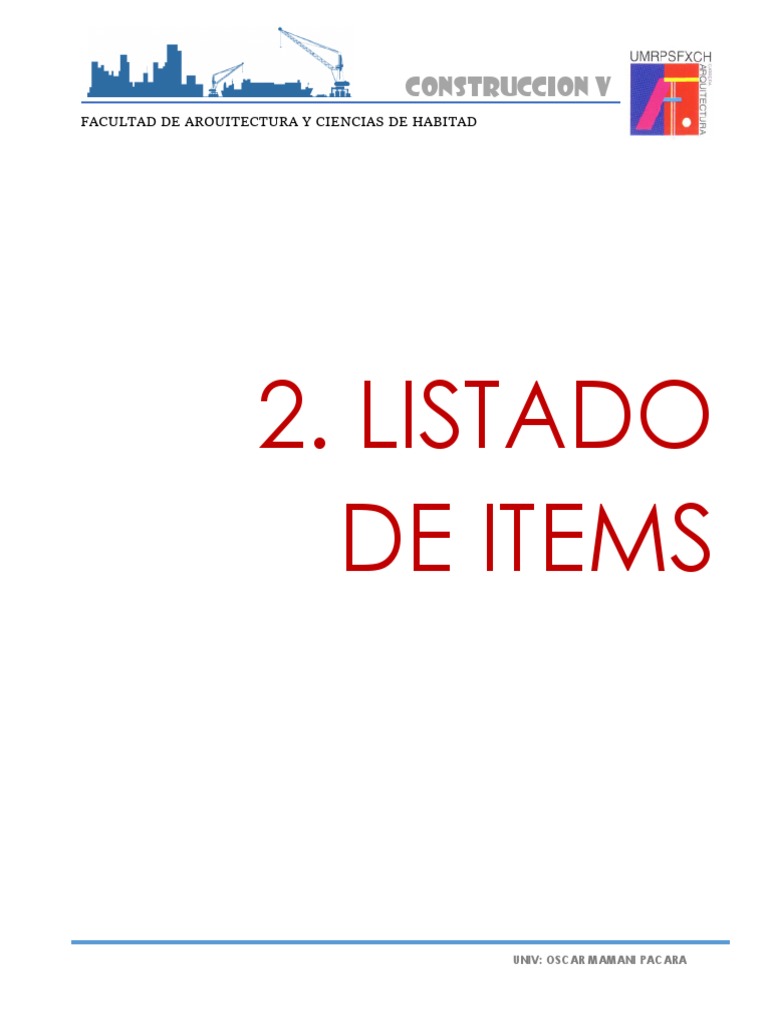 Listado de Items | PDF | Materiales de construcción | edificio