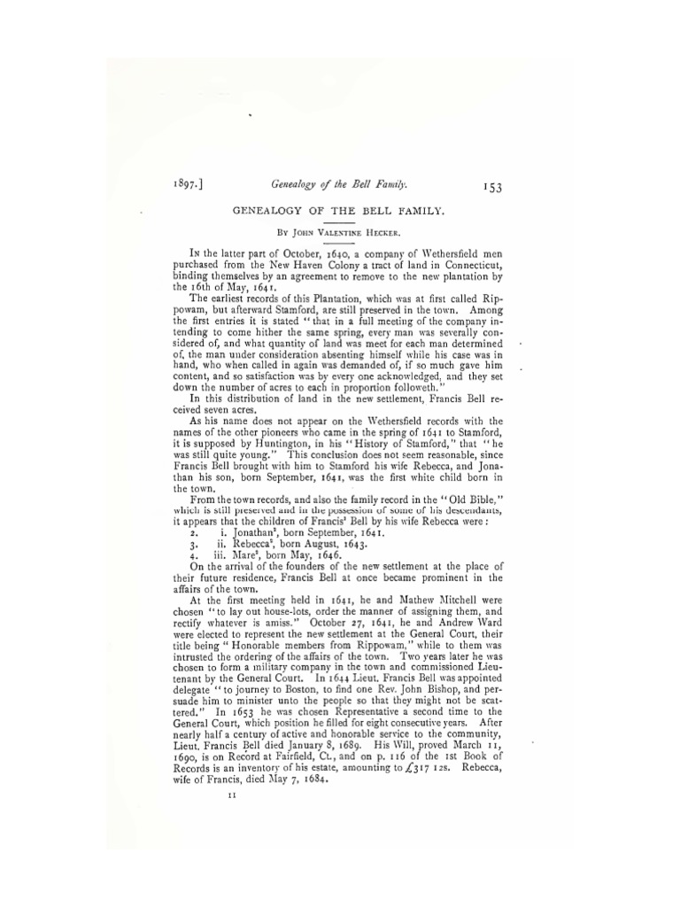 Genealogy of The Bell Family by John Valentine Hecker | PDF