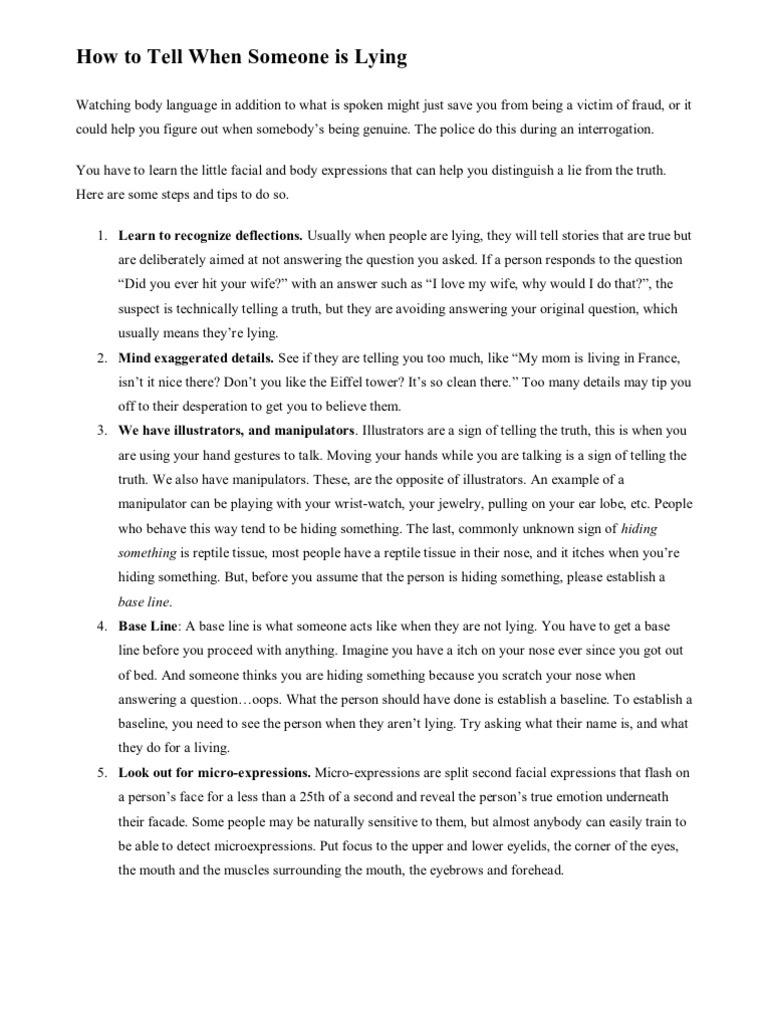 How To Tell When Someone Is Lying | PDF | Question | Facial Expression