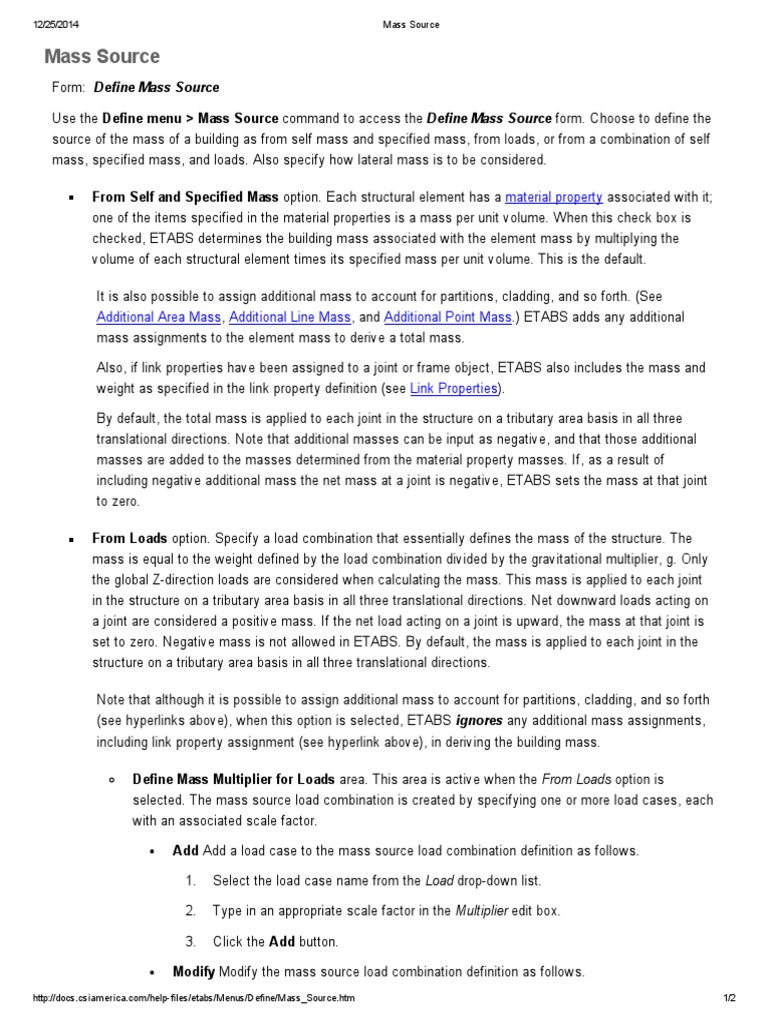 ETABS Mass Source PDF | PDF | Mass | Multiplication