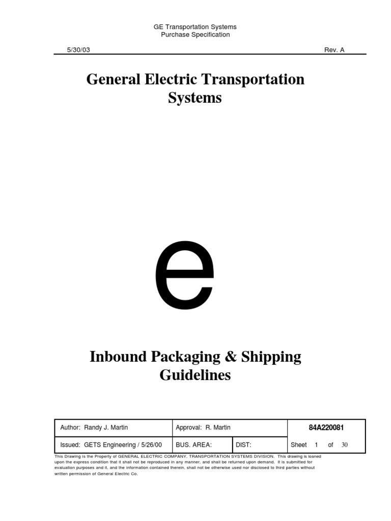 Packaging and Shipping Specification | PDF | General Electric ...