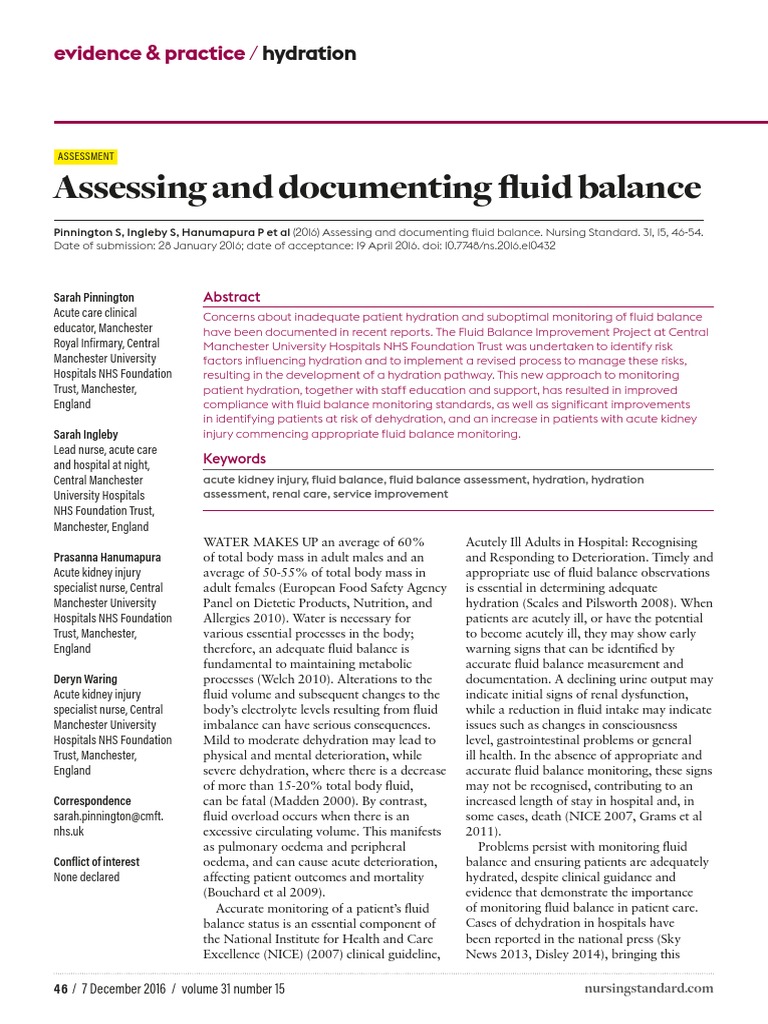 Fluid Balance Assessment in Nursing | PDF | Shock (Circulatory ...