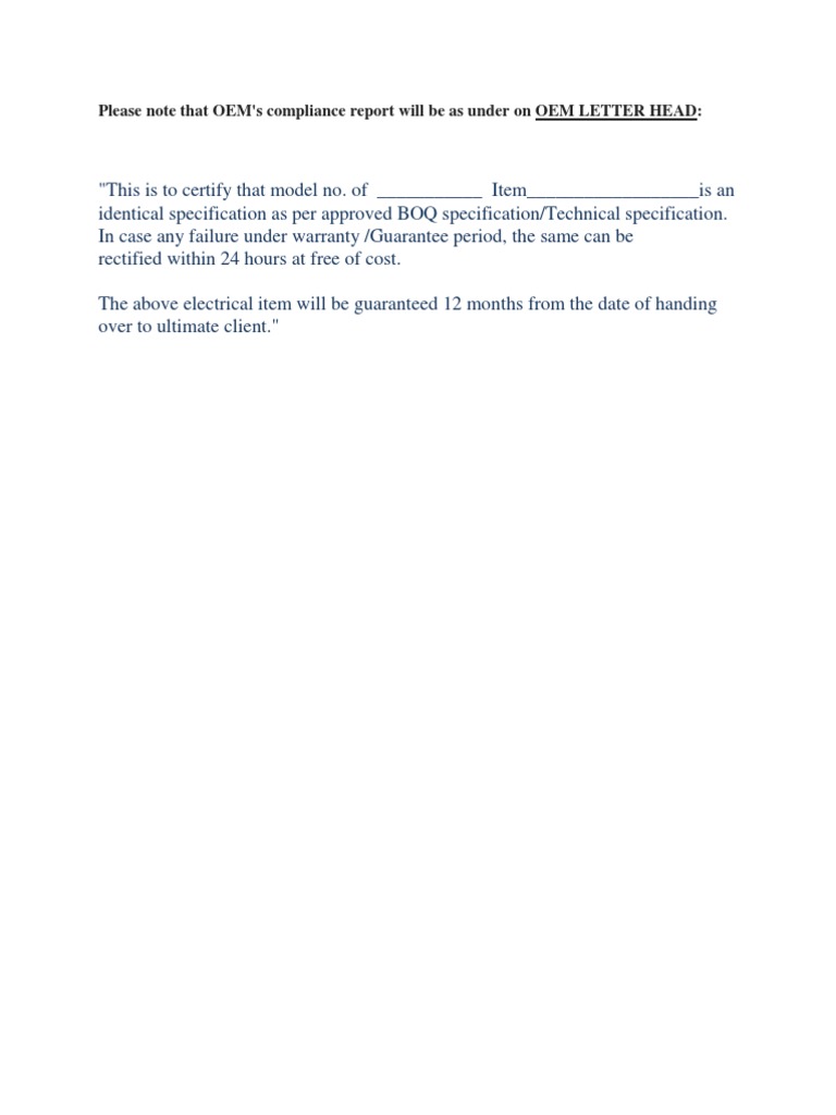 OEM Compliance and Warranty Report | PDF | Technology & Engineering