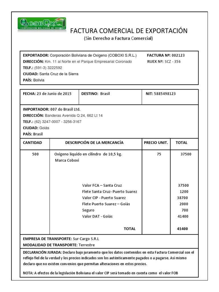 Factura Comercial De Exportación Docx Pdf