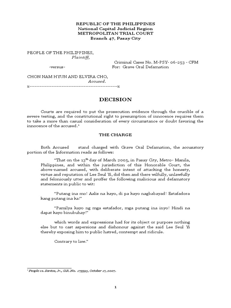 Grave Oral Defamation Case Analysis | PDF | Defamation | Testimony