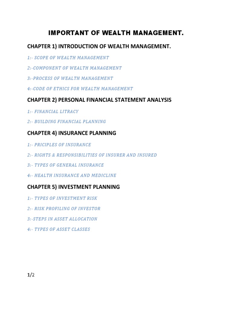 Important of Wealth Management. Chapter 1) Introduction of Wealth ...