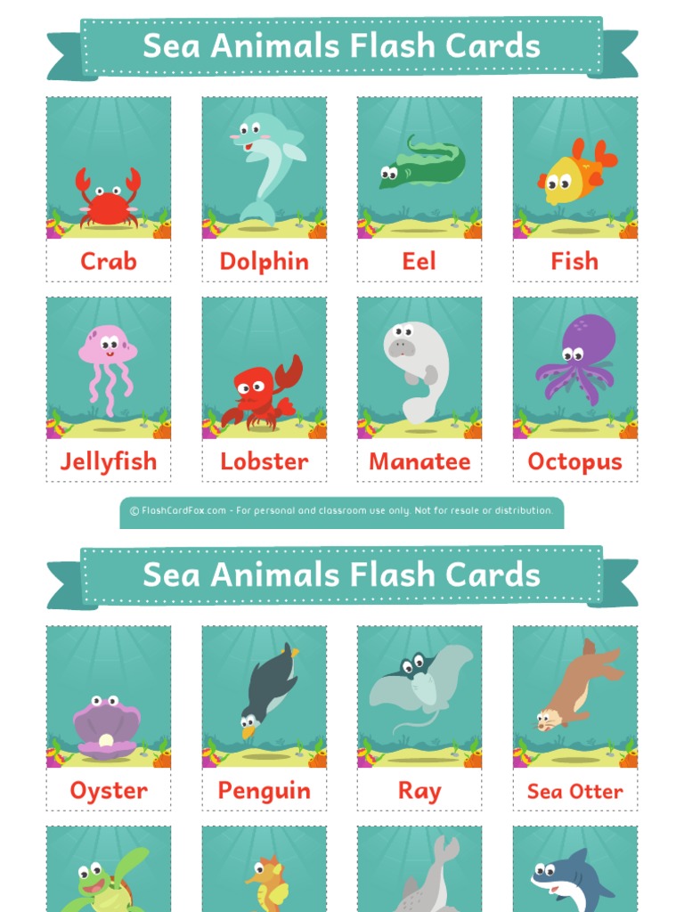 Sea Animals Flash Cards 2x3 PDF | PDF