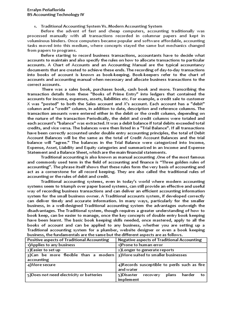 Traditional Accounting System Vs | PDF | Debits And Credits | Bookkeeping