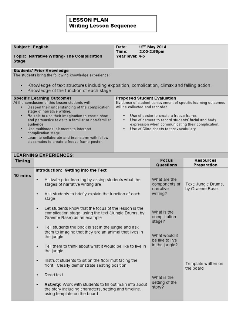Narrative Writing: Understanding Complications | PDF | Lesson Plan ...