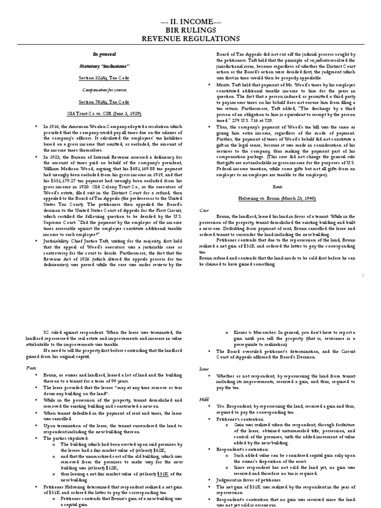 II. INCOME - Bir Rulings Revenue Regulations: in General Statutory ...