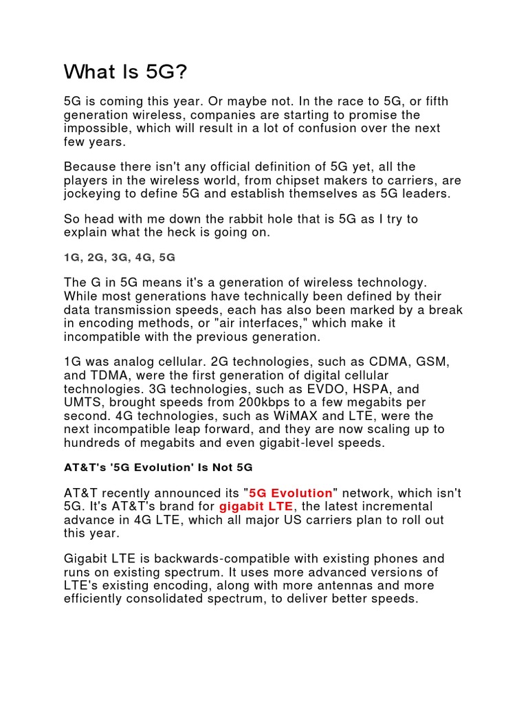 What Is 5G?: 1G, 2G, 3G, 4G, 5G | PDF | 4 G | At&T Mobility