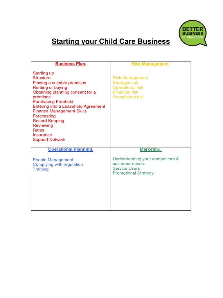 Sample Daycare Business Plan PDF | PDF | Risk Management | Strategic ...