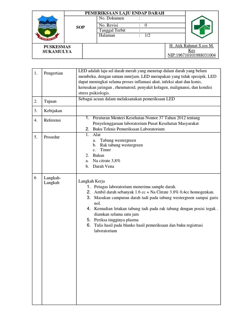 Sop 11. 8.1.2.2 Pemeriksaan Led | PDF