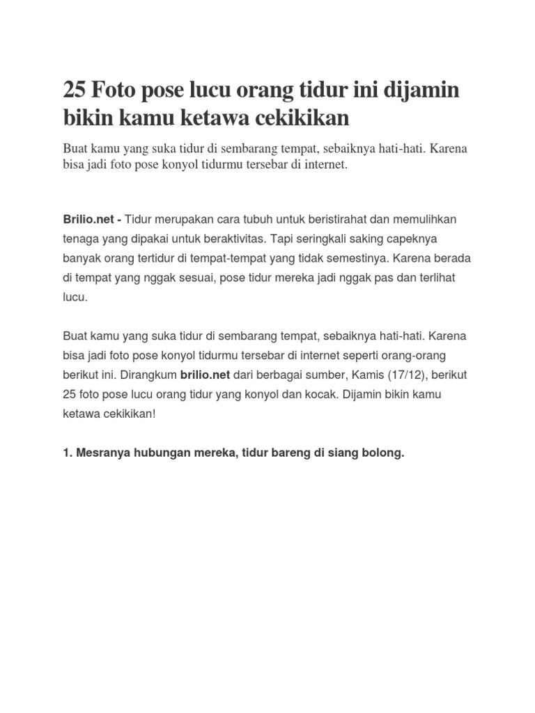 25 Foto Pose Lucu Orang Tidur Ini Dijamin Bikin Kamu Ketawa Cekikikan | PDF
