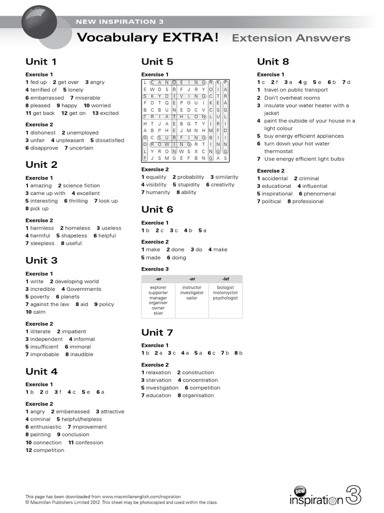 Vocabulary-EXTRA NI 3 Extension Answer Key | PDF | Nature