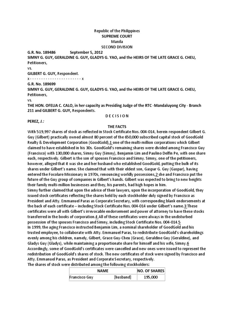 Simny Guy V Gilbert Guy G.R. 189486 | PDF | Fraud | Lawsuit