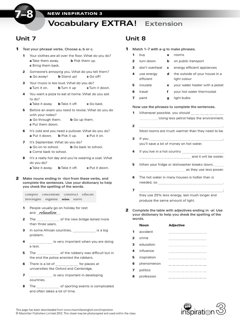 Vocabulary-EXTRA NI 3 Units 7-8 Extension | PDF | Adjective | Phrase