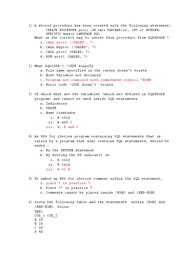 Understanding SQL and SQLRPGLE Concepts: An Analysis of Common Questions | PDF | Software ...